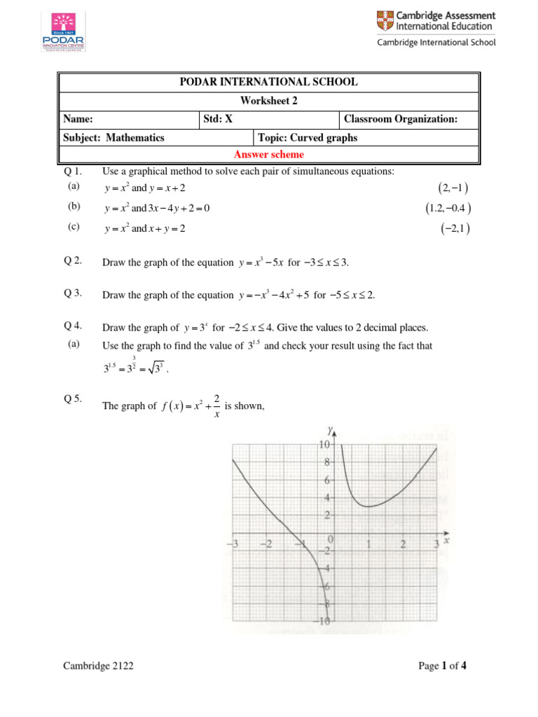Curved Graphs Worksheet for IGCSE | PDF | Equations | Mathematics