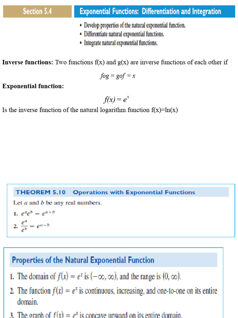 Exe 5.4 The Exponential Function Derivative and Integration | PDF ...
