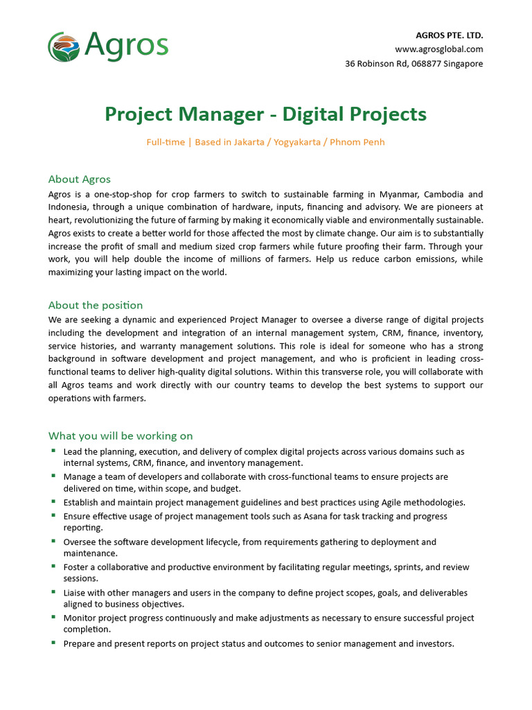 Agros - Project Manager - Digital Projects | PDF | Project Management | Agriculture