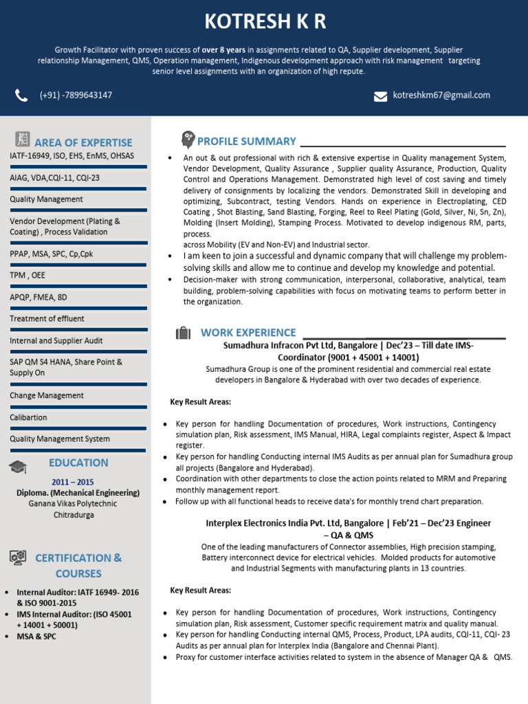 Kotresh - CV (1) | Download Free PDF | Business Process | Production And Manufacturing
