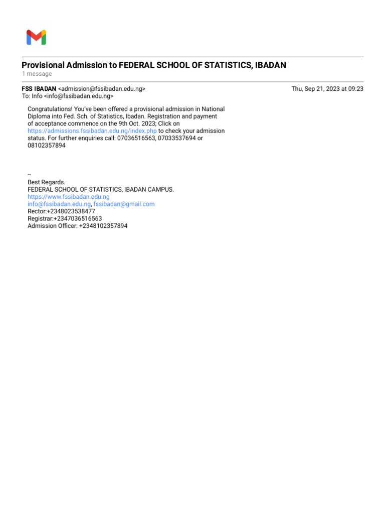 Provisional Admission FSS Ibadan 2023 | PDF | Career & Growth