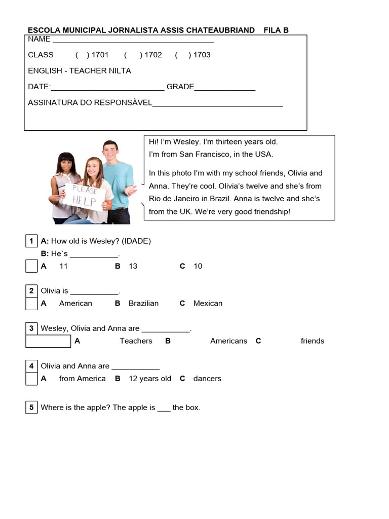 PROVA 7 ANO B -2 BIM | PDF