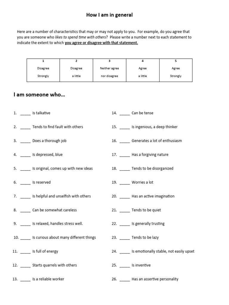 Big Five Personality Questionnaire | PDF | Extraversion And ...