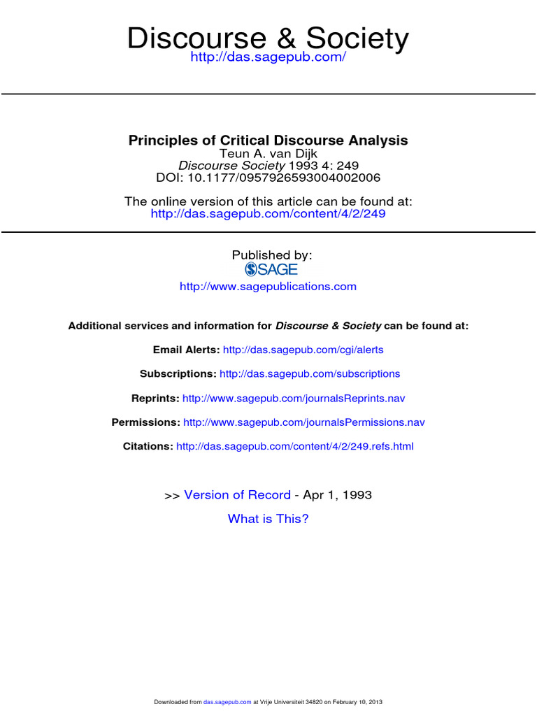 Van Dijk - 1993 Principles of CDA | PDF | Liberal Arts Education ...