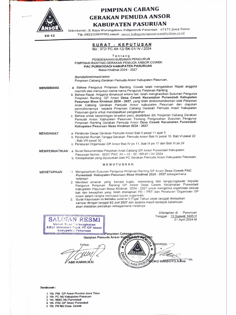 SK GP Ansor Cowek | PDF