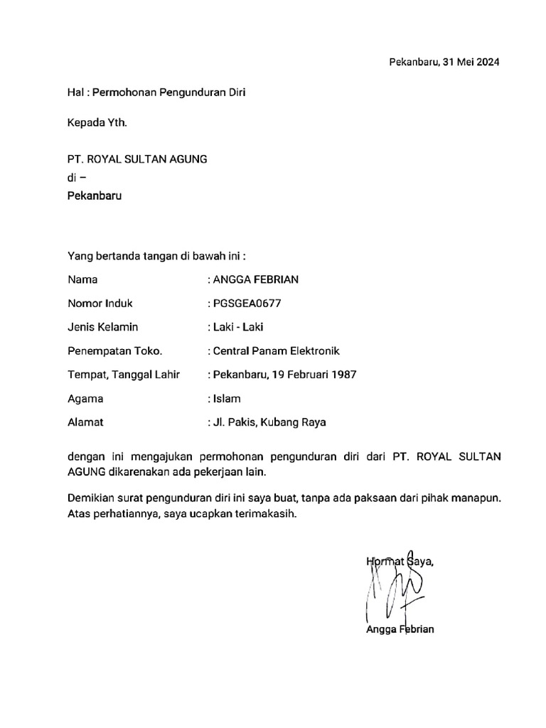 Surat Risgn Angga (2) | PDF