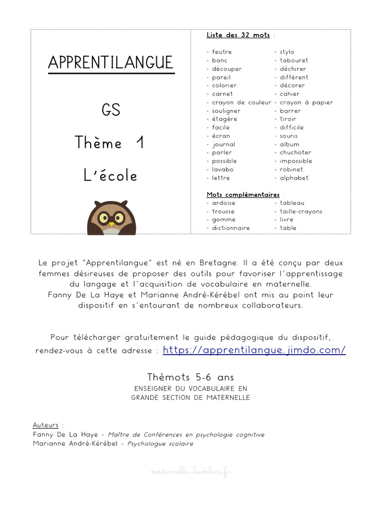 Apprentilangue Gs Theme 1 Ecole | PDF | Crayon