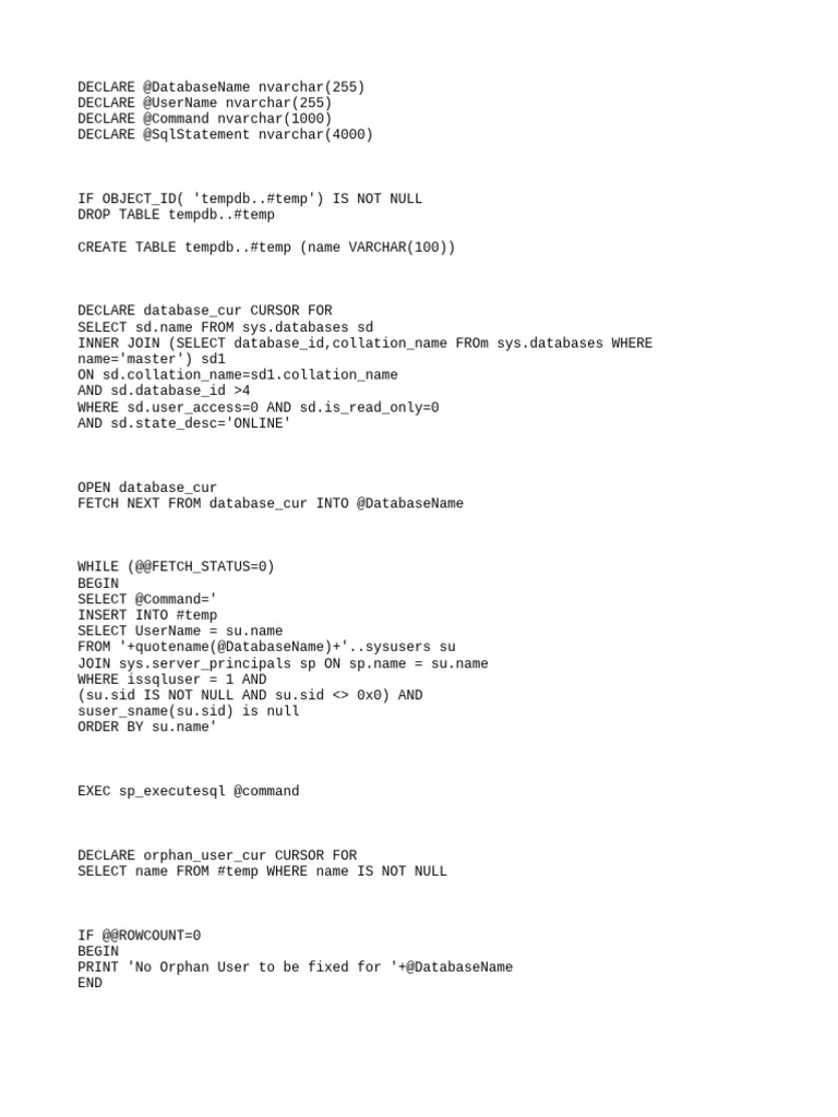 Fixing Orphan Users in SQL Databases | PDF | Computers | Technology ...