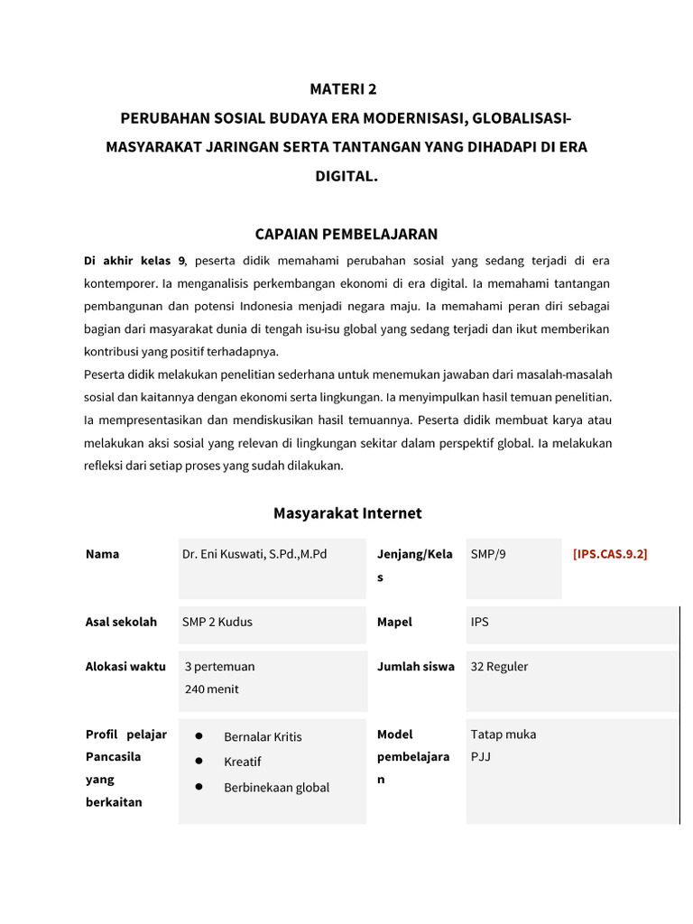 Fase D - TP 2.2 Karakteristik Masyarakat Jaringan (Network Society) | PDF