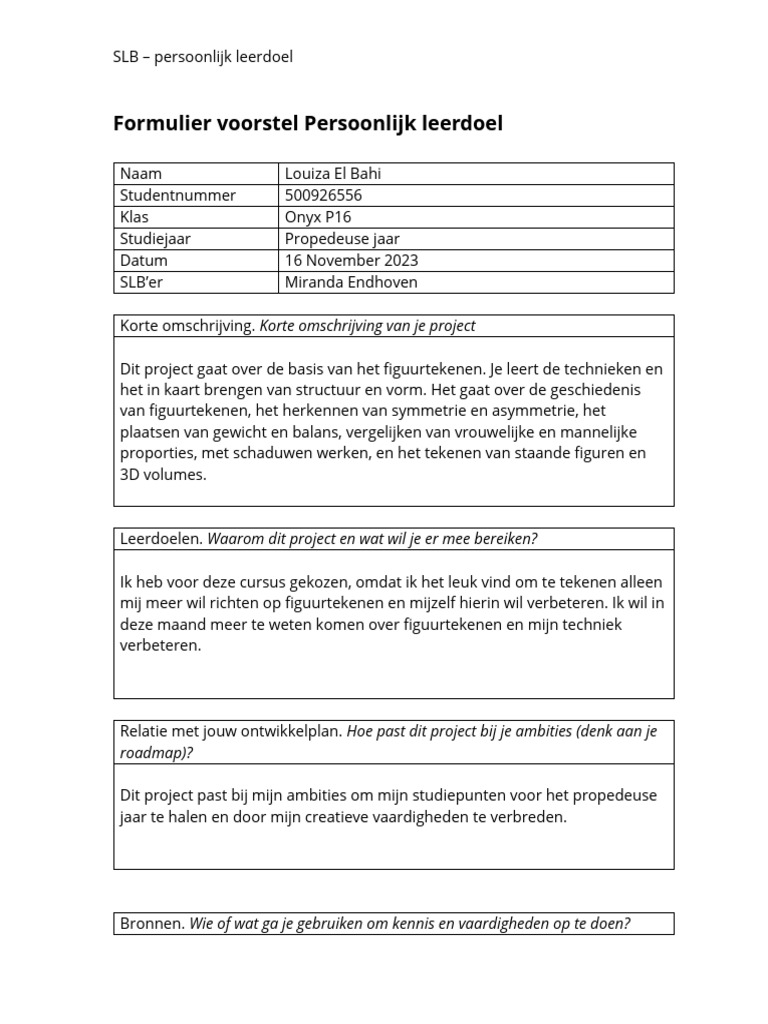 Kopie Van Formulier Persoonlijk Leerdoel | PDF