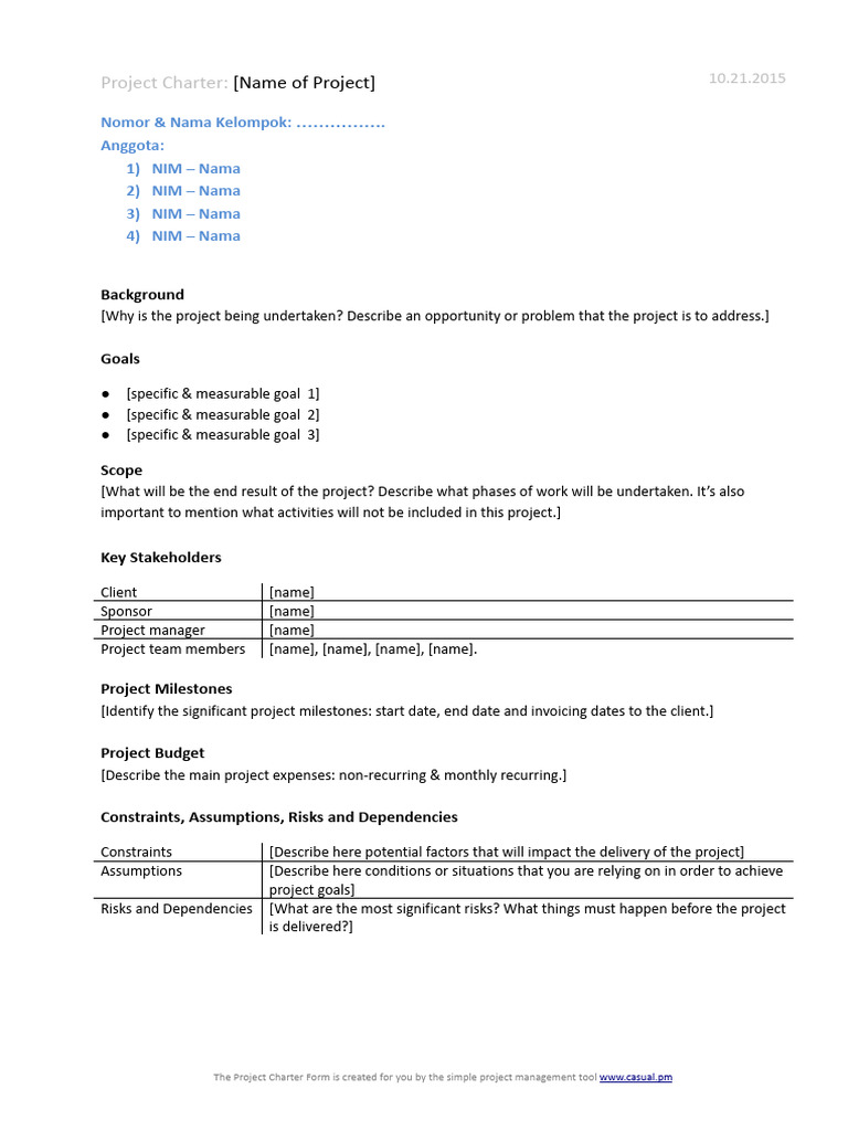 Project Charter Template Overview | PDF