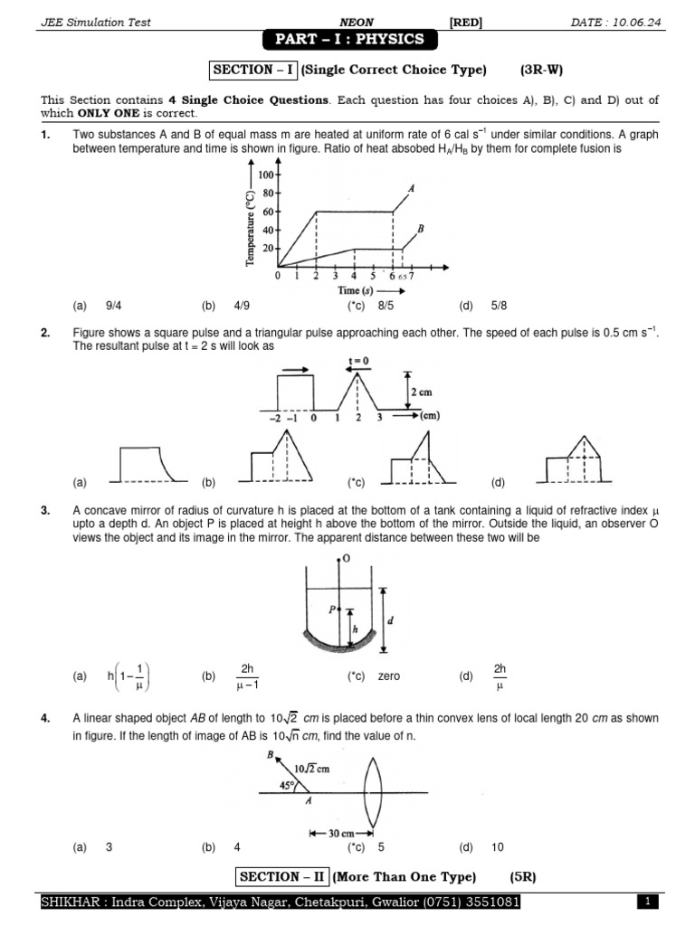 PCM Test Paper (RED) (With Answers) 10.06.24 | PDF | Anode | Physical ...