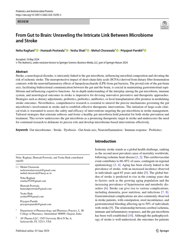 From Gut To Brain: Unraveling The Intricate Link Between Microbiome and Stroke | PDF | Probiotic ...