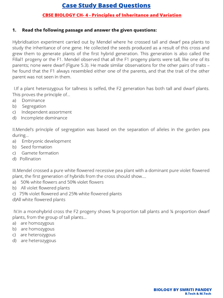 Case Study Class 12 Biology Principles of Inheritance and Variation ...