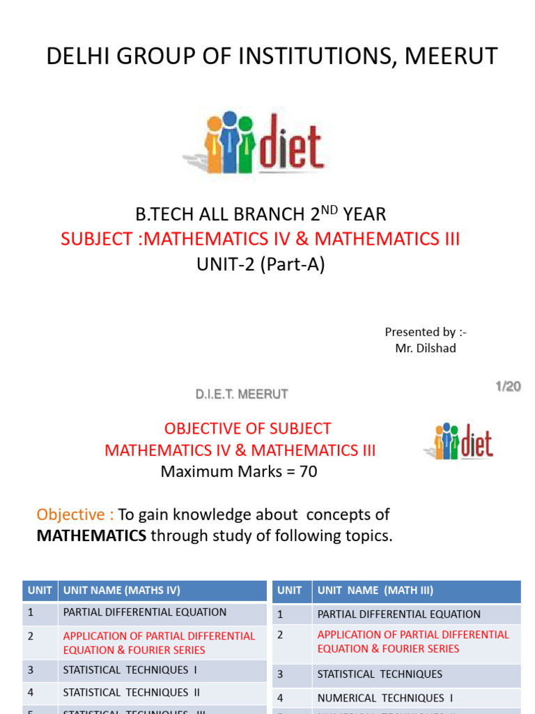 B.tech All Branch (Mathematics IV & III) Unit-2 (Part-A) PPT PDF | PDF | Partial Differential ...