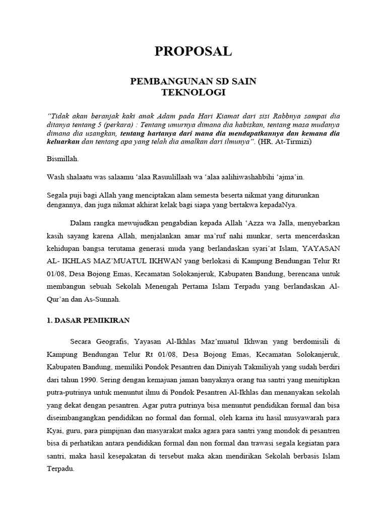 Contoh Proposal Pendirian Sekolah | PDF