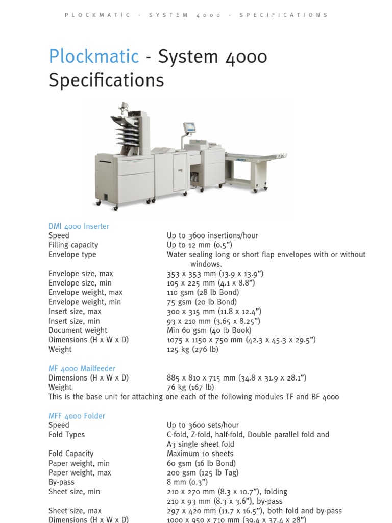 System 4000 Inserter Specifications | PDF | Envelope | Electrical ...