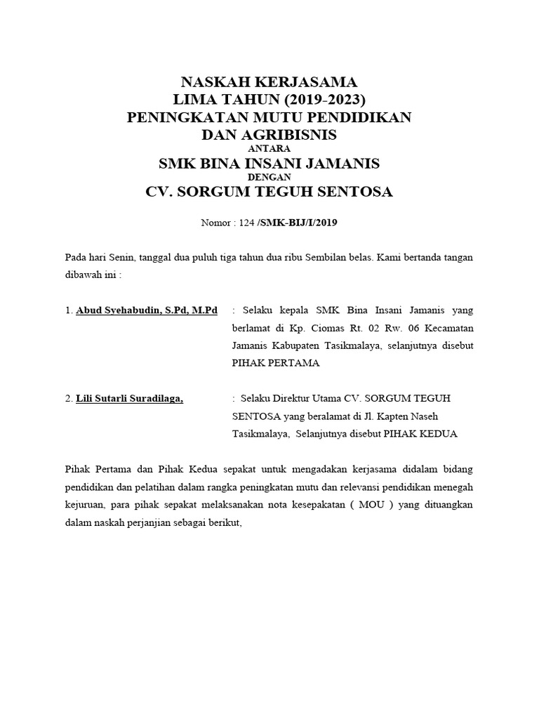 Mou PKL Pertanian | PDF