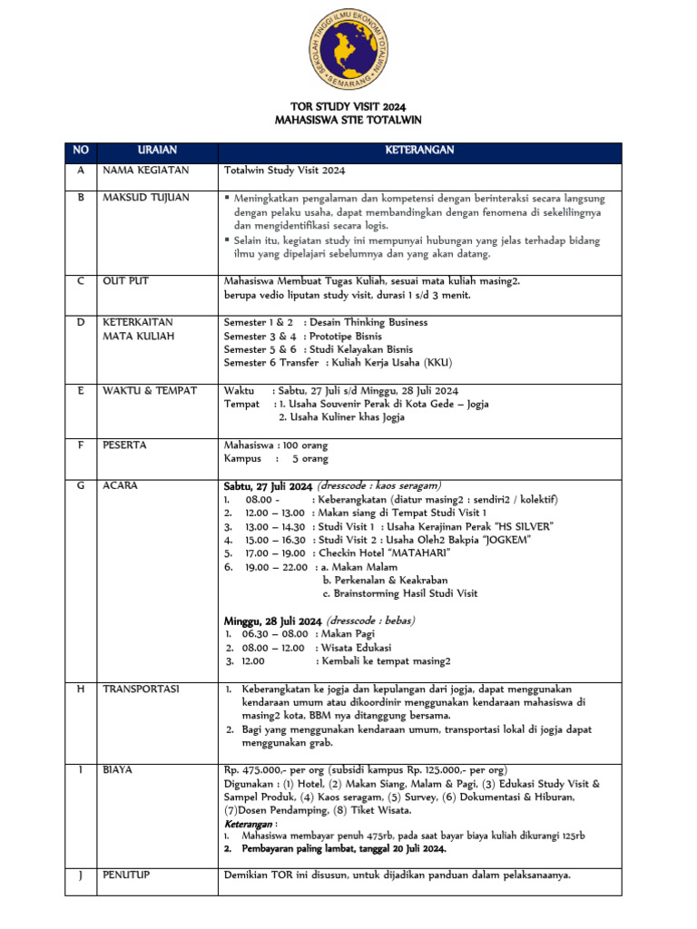 Tor Studi Visit 2024 | PDF