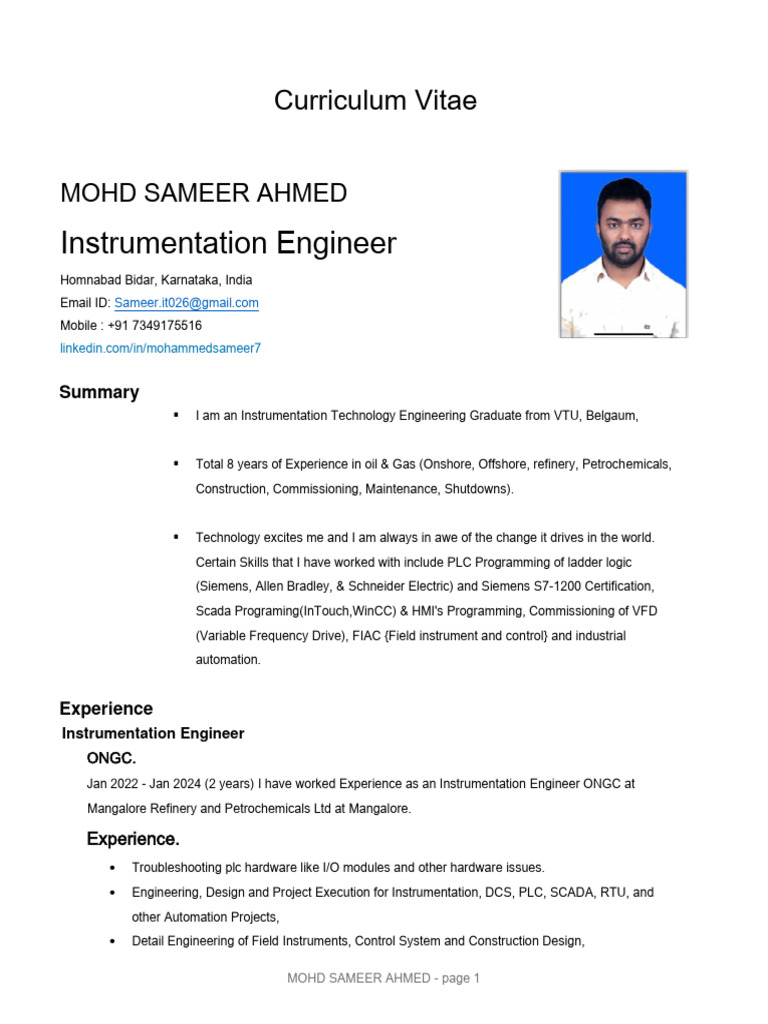 CV With All Documents | PDF | Instrumentation | Programmable Logic Controller
