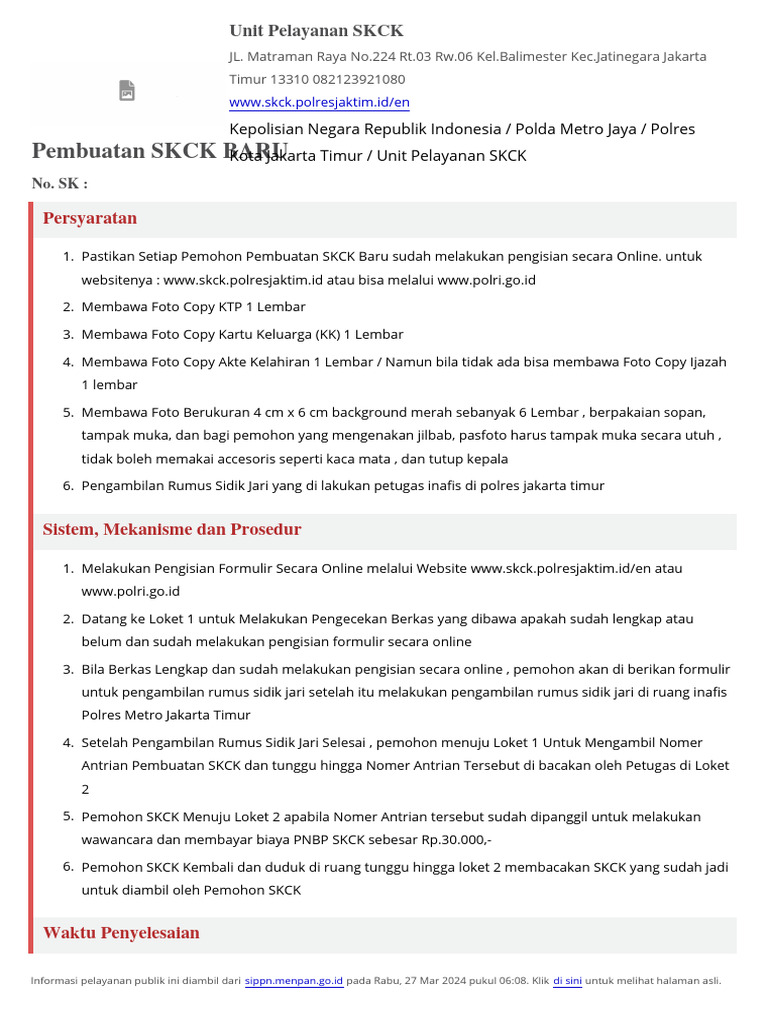 Unduh Standar Pelayanan - Pembuatan SKCK BARU | PDF