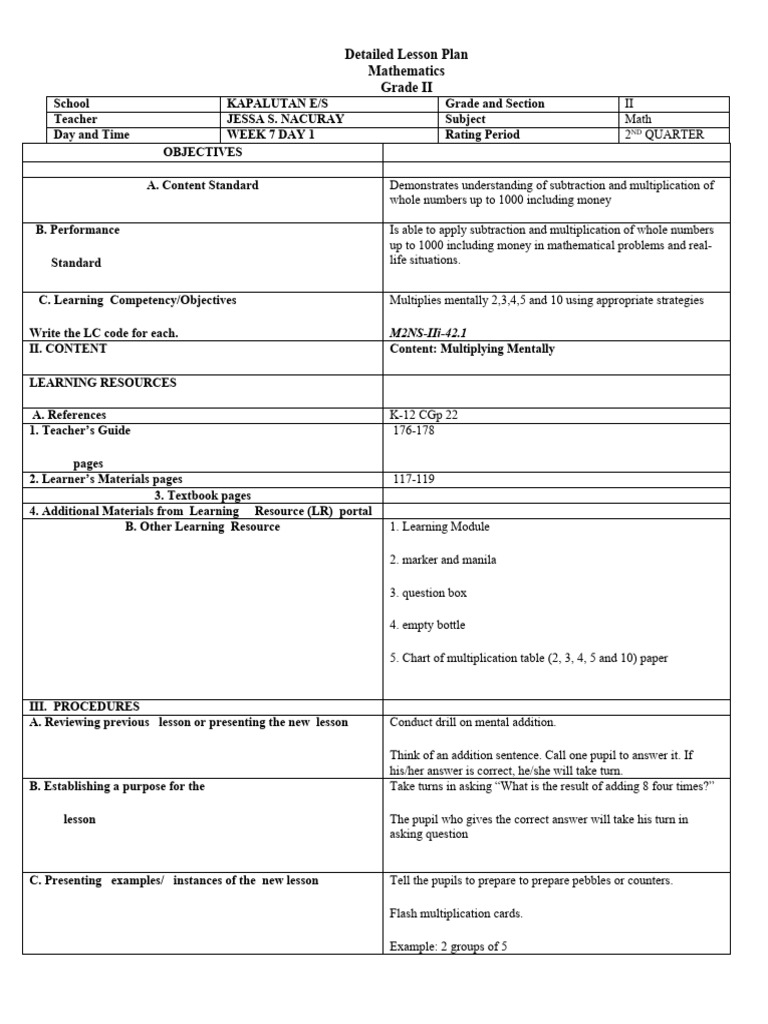 Detailed Lesson Plan MATH 6-8 | PDF | Mathematics | Learning
