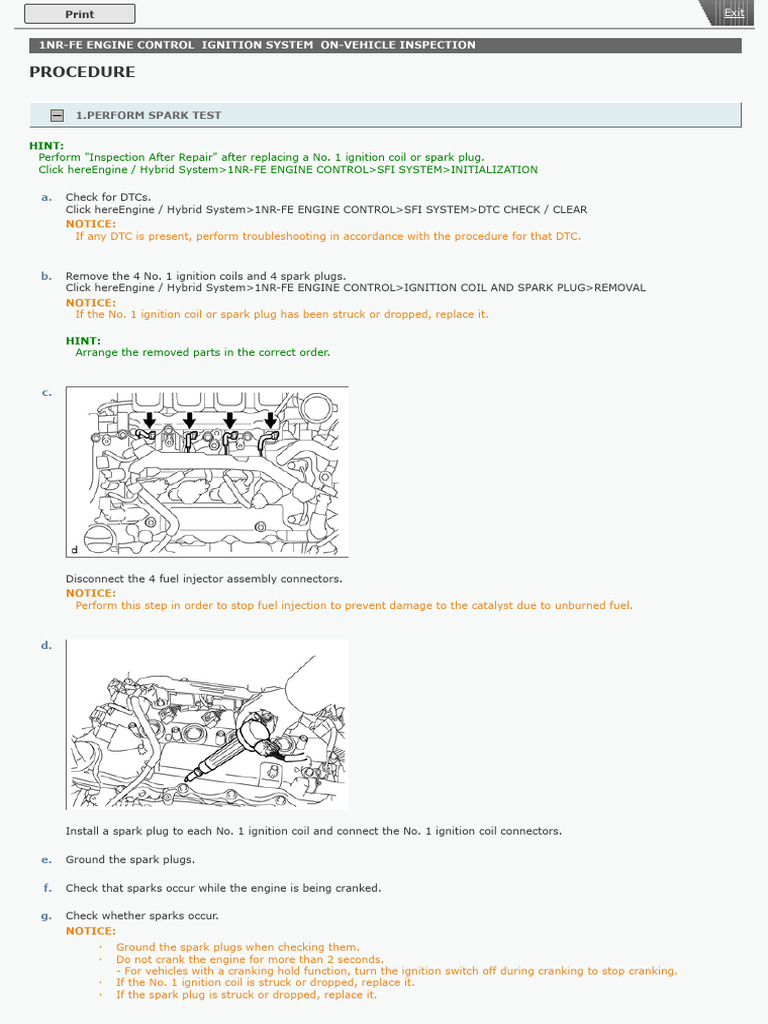 1nr-Fe Engine Control Ignition System On-Vehicle Inspection | PDF ...