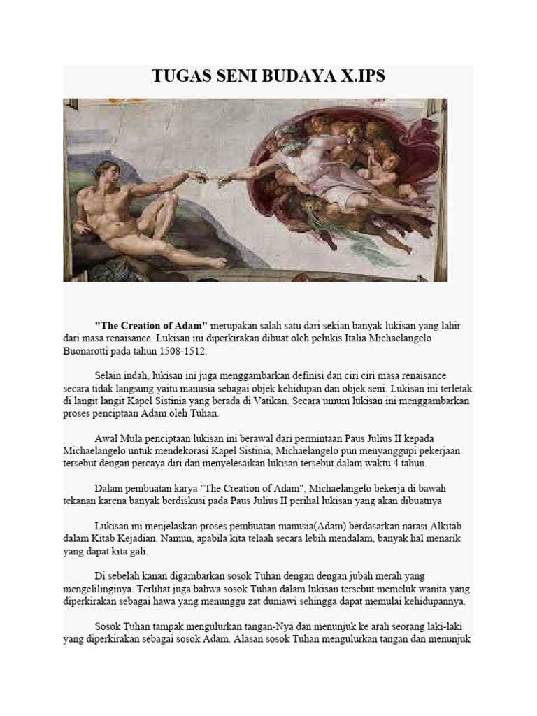 Lukisan "The Creation of Adam" oleh Michelangelo | PDF | Sejarah