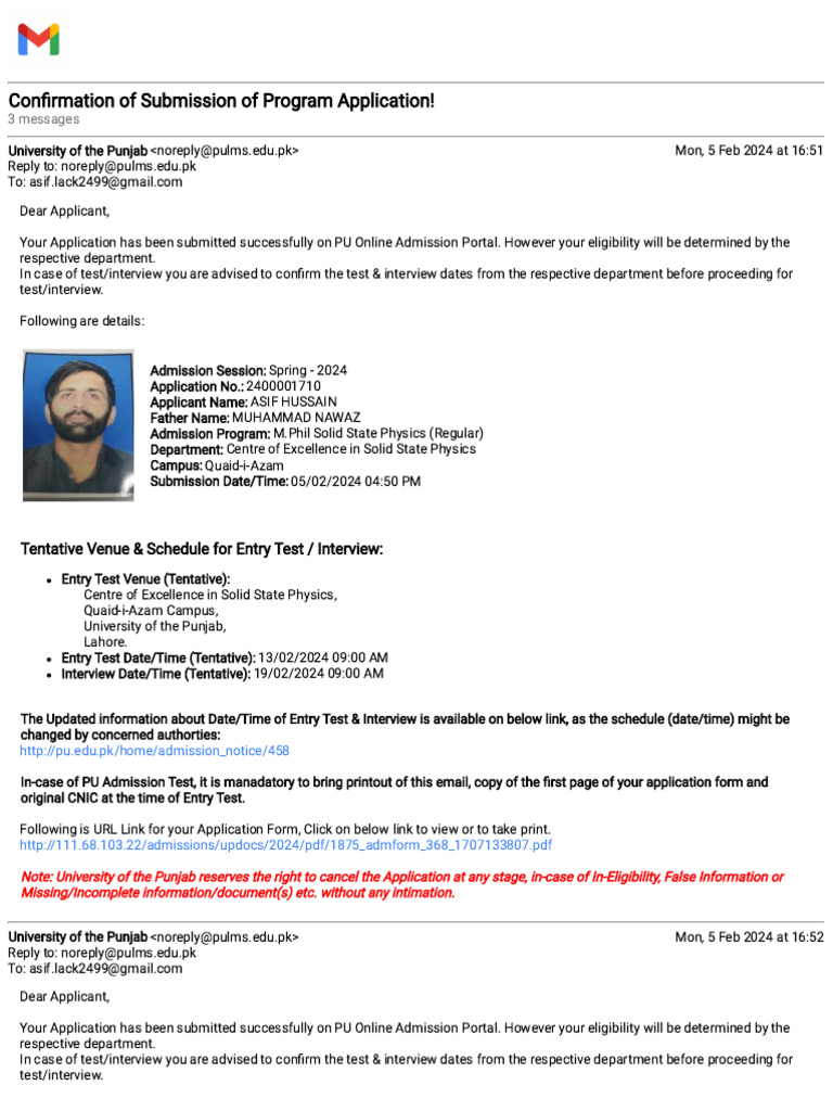 Asif LuckConfirmation of Submission of Program Application! | PDF | Cyberspace | Internet