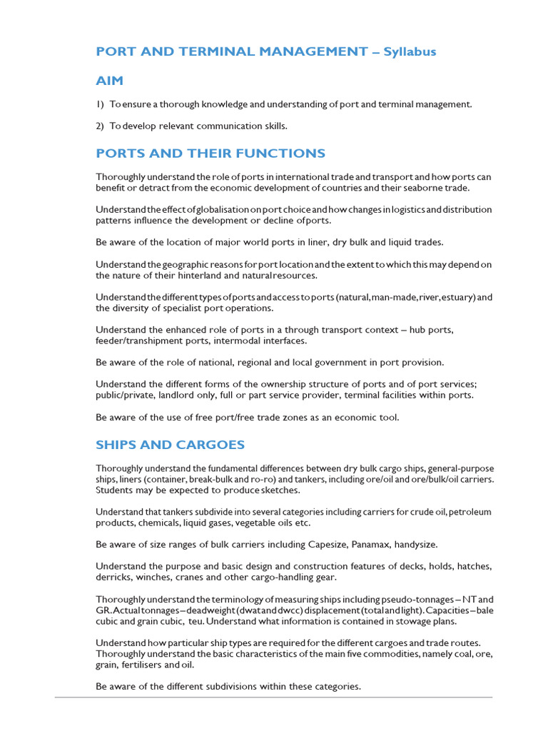 PTM Syllabus 2016 r1 | PDF | Port | Cargo