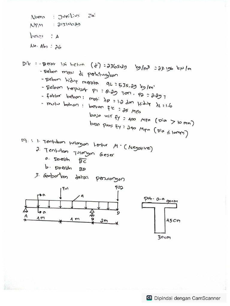 Jawaban UAS Struktur Beton 21310029 - Junilius Zai | PDF