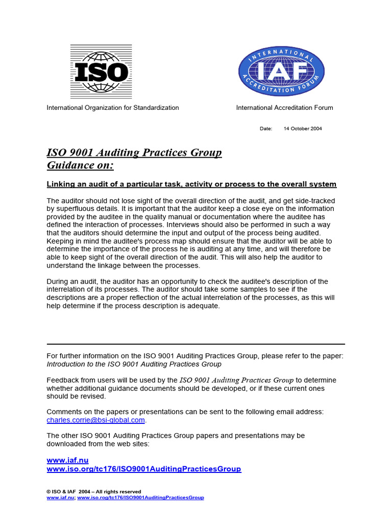 APG AuditofTasktoSystem | PDF | Audit | Iso 9000