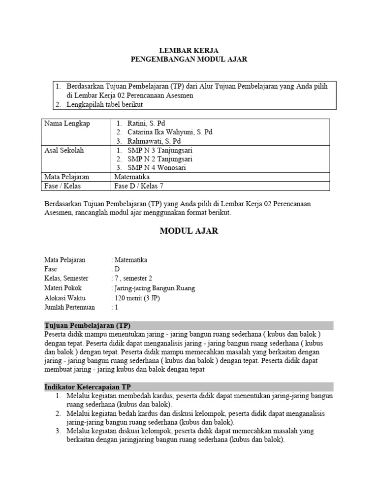 LEMBAR KERJA 03 Pengembangan Modul Ajar - 2024 IKA DAN RAHAM | PDF