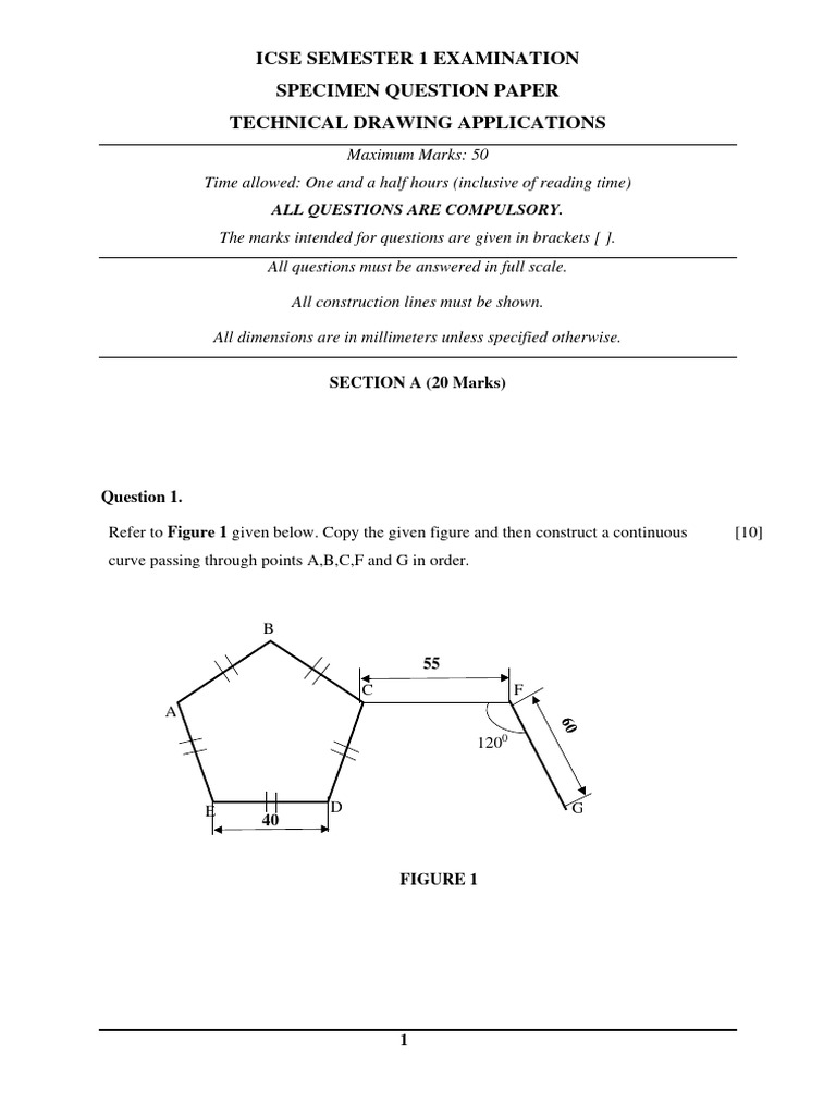 ICSE Technical Drawing Applications Question Paper (Sem 1) 2022 | PDF