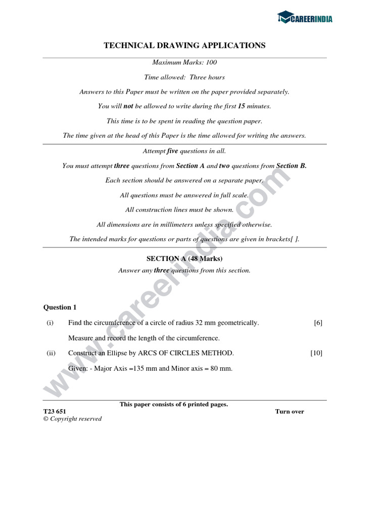 ICSE Technical Drawing Applications Question Paper 2023 | PDF ...