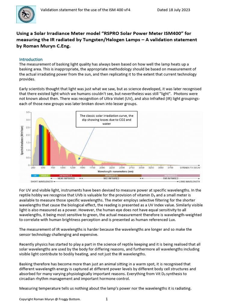 Validation Statement For The ISM400 VF4 | PDF | Ultraviolet | Infrared