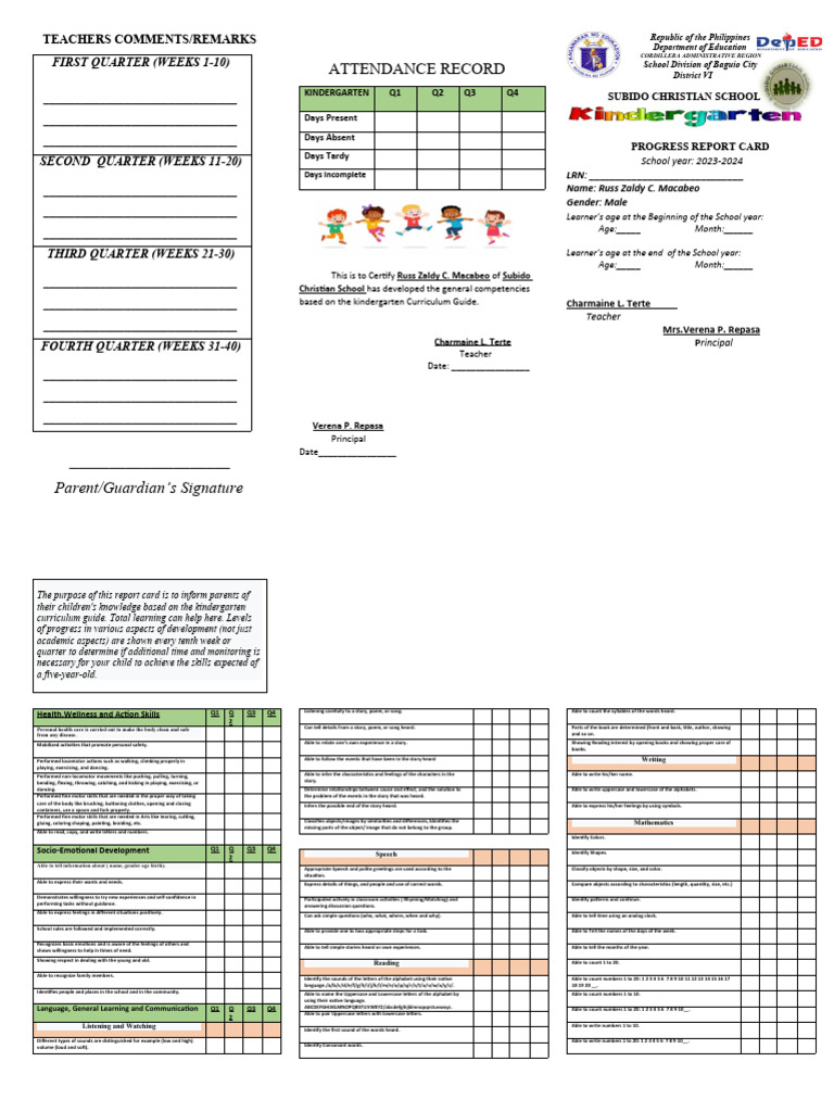 SF 9 Report Card Subido Christian School | Download Free PDF | Teachers ...