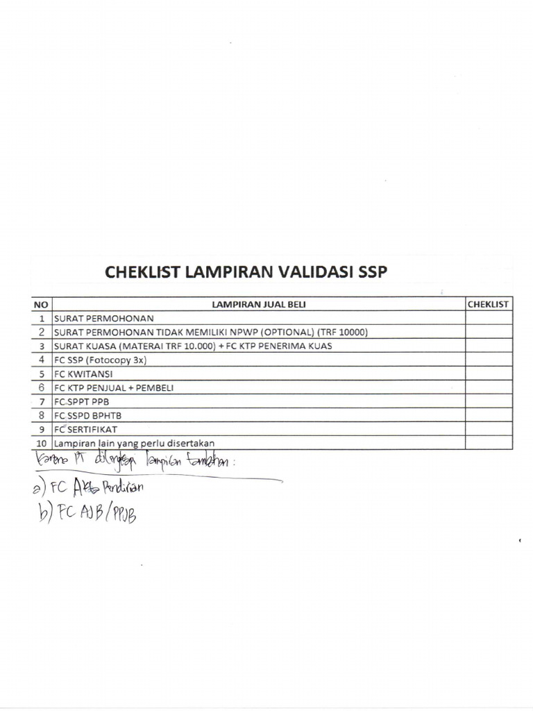 Persyaratan Validasi Ssp Pph Final Pdf