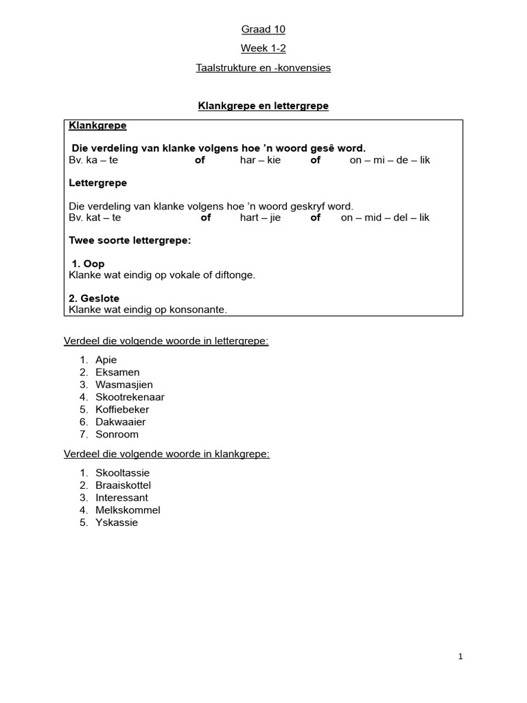 Afrikaans EAT Taal Oefening 2 | PDF