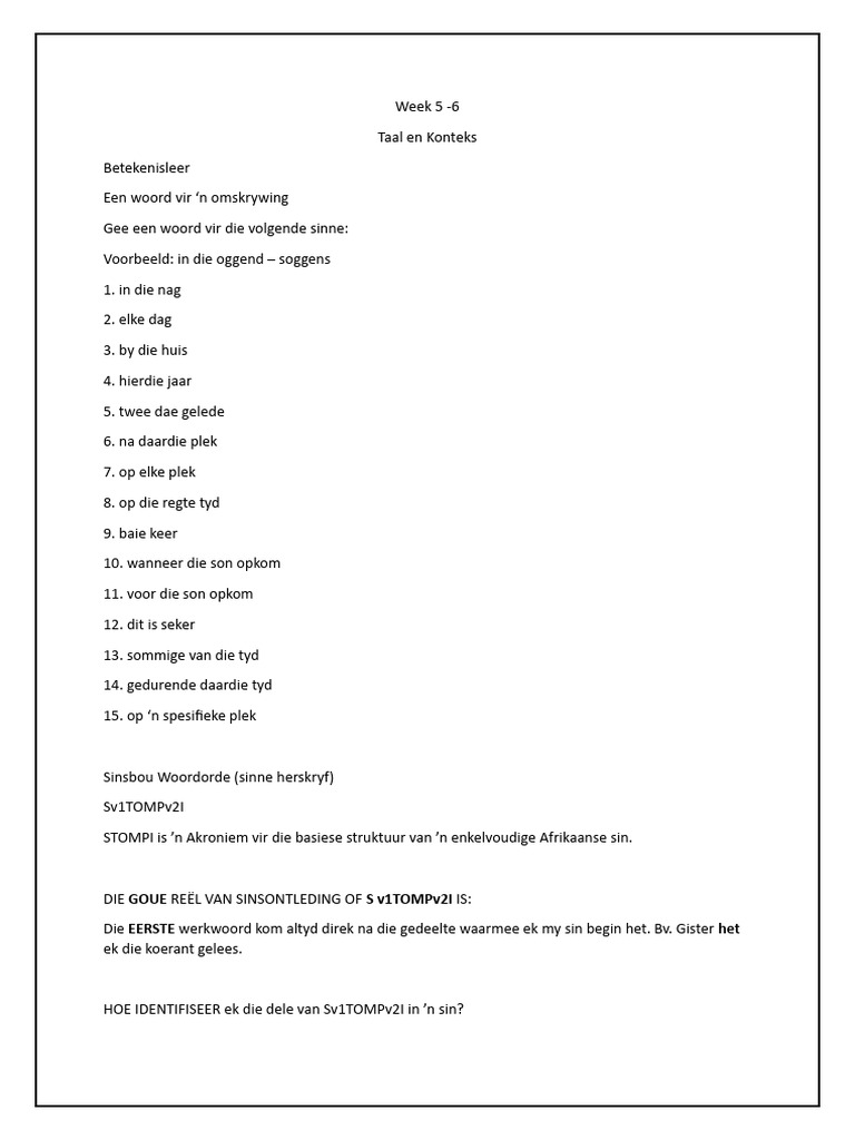 Afrikaans EAT Taal Oefening 1 | PDF