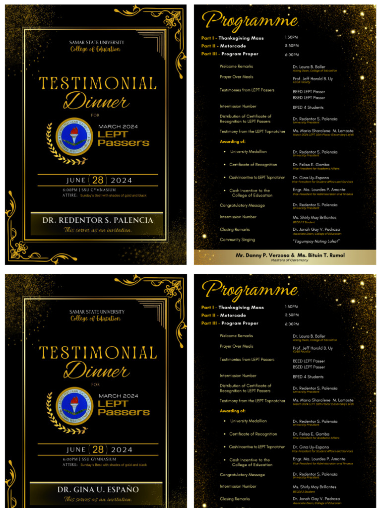Testimonial Dinner Programme | PDF