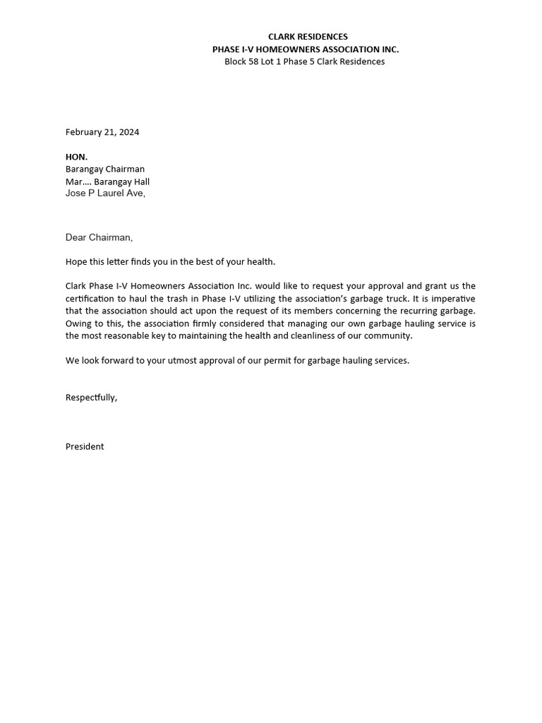 Request for Garbage Hauling Permit | PDF