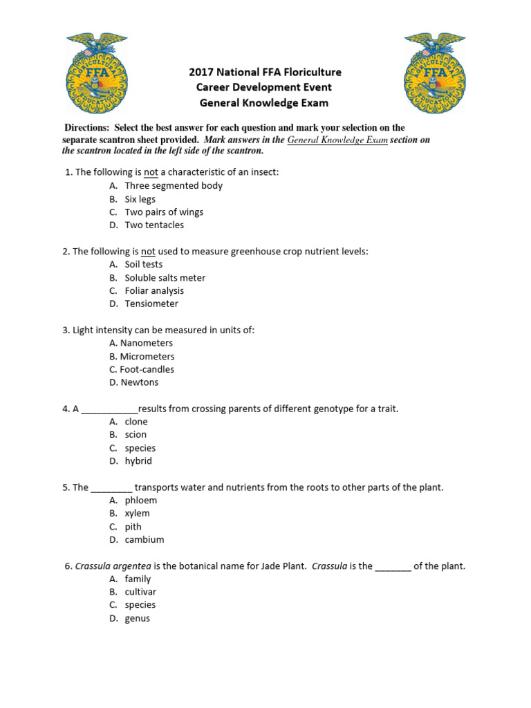 2017 National FFA Floriculture Exam | PDF | Grafting | Hydroponics