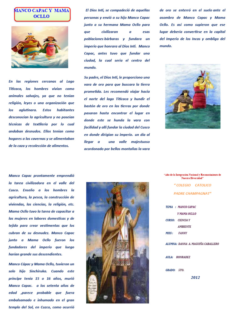 MANCO CAPAC Y MAMA OCLLO Trip | PDF | Imperio Inca