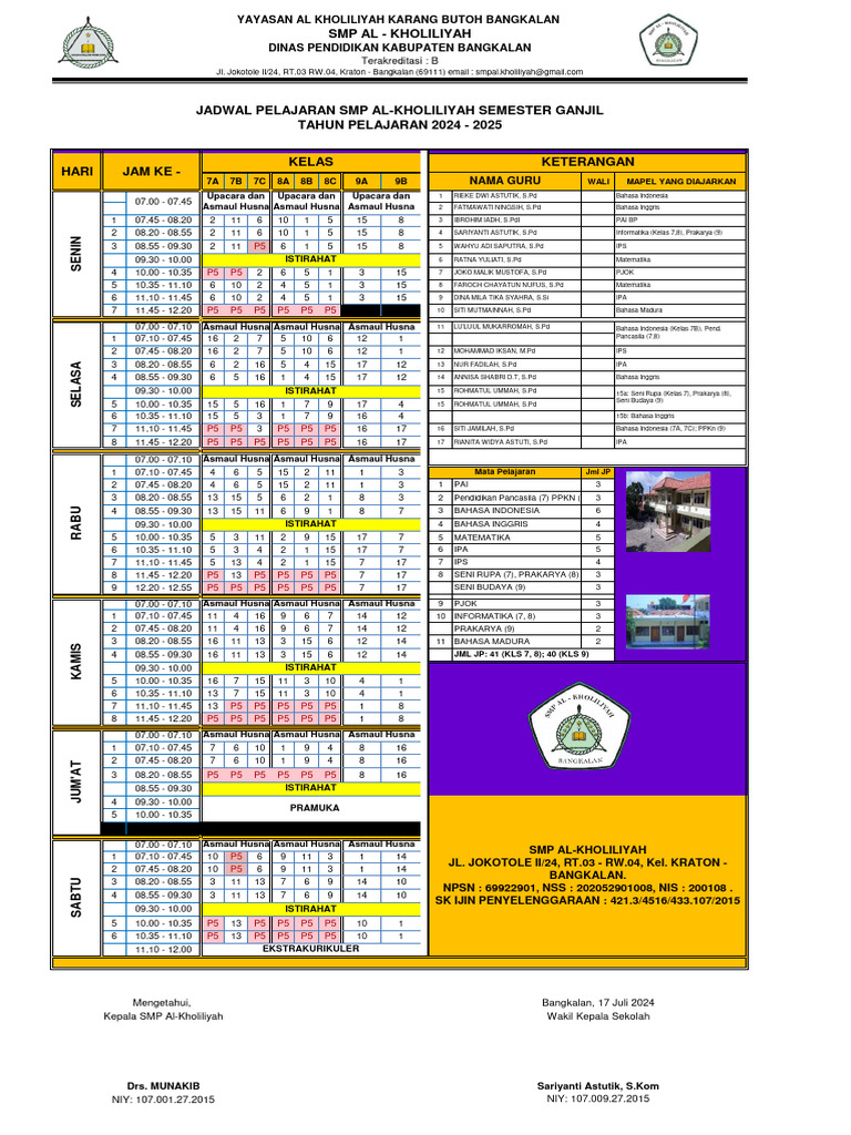 Jadwal Mapel 2024-2025 SMT Ganjil | PDF