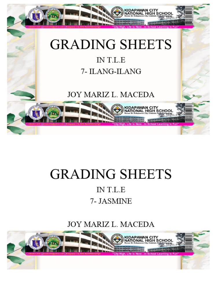 Grading Sheets Cover Page | PDF | Language Arts & Discipline