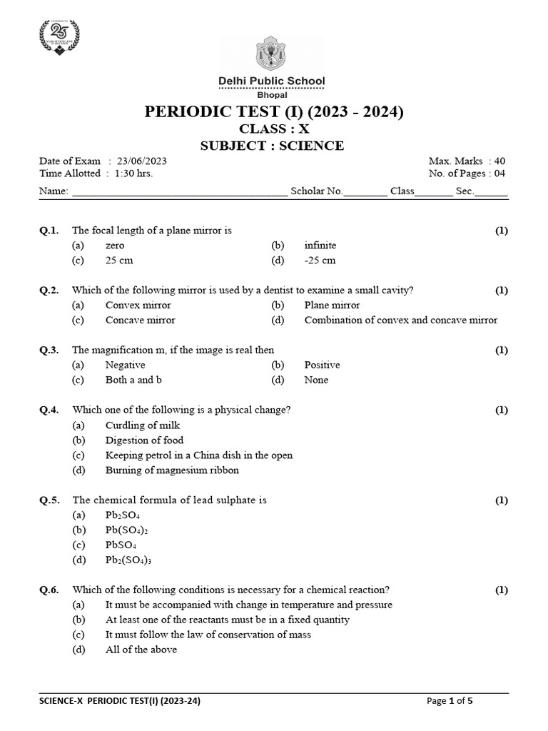 Science X PT (I) 2023 24 (Set A) | PDF | Chemical Reactions | Water