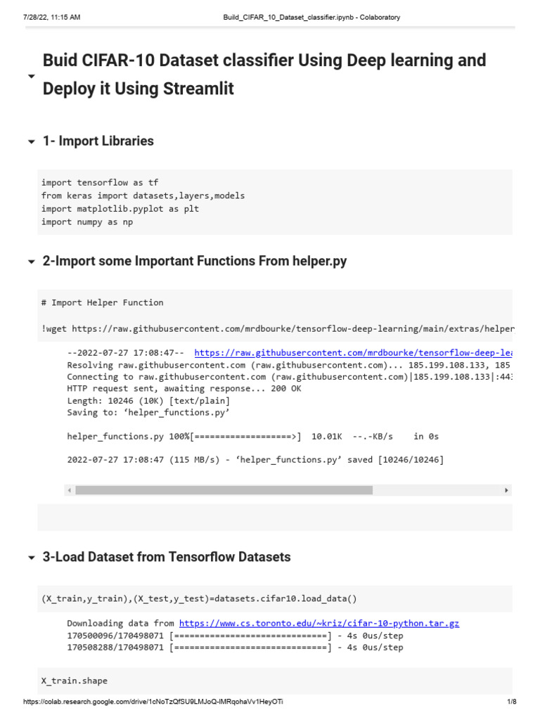 Build - CIFAR - 10 - Dataset - Classifier - Ipynb - Colaboratory | PDF | Computer Science ...