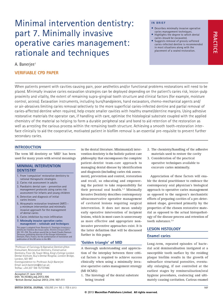Banerjee MID Part 7 Minimally Invasive Operative Caries Management ...