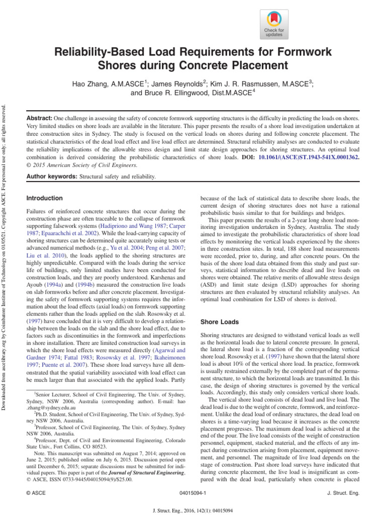 Reliability-Based Load Requirements For Formwork 2016 | PDF | Concrete ...